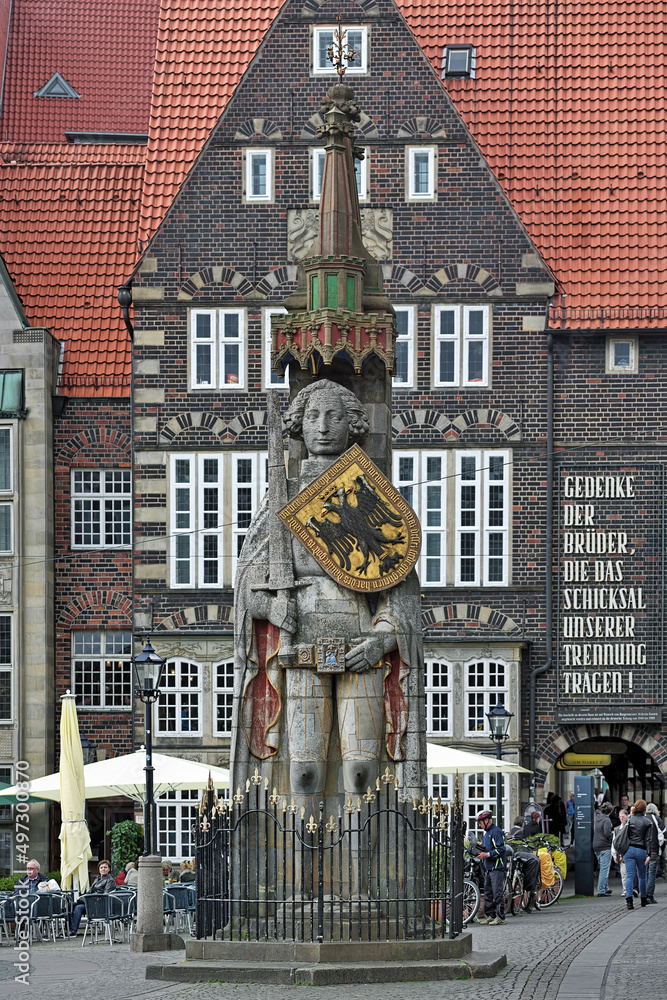 Bremen Roland, a statue of Roland erected in 1404 on the market square ...
