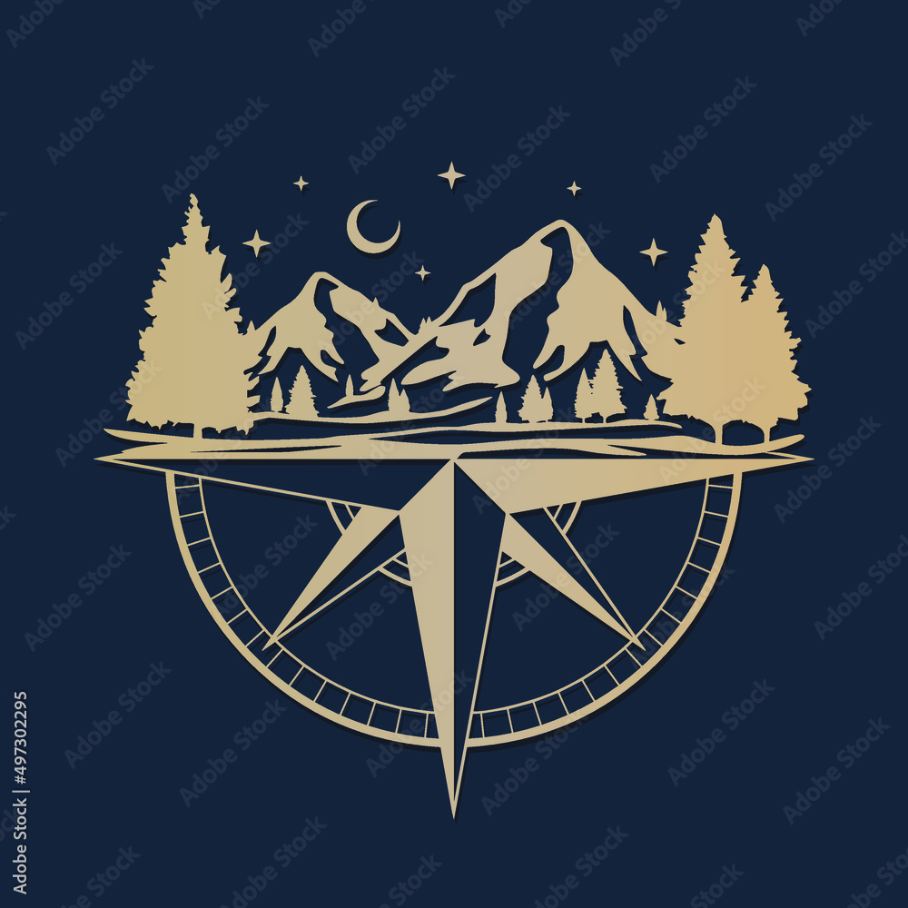 Mountain Compass Illustration Clip Art Design Shape. Travel Camping ...