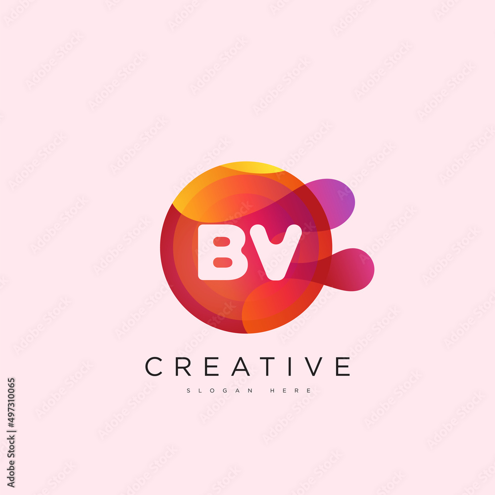 Initial letter BV 3D logo template colorful circle sphere design for ...
