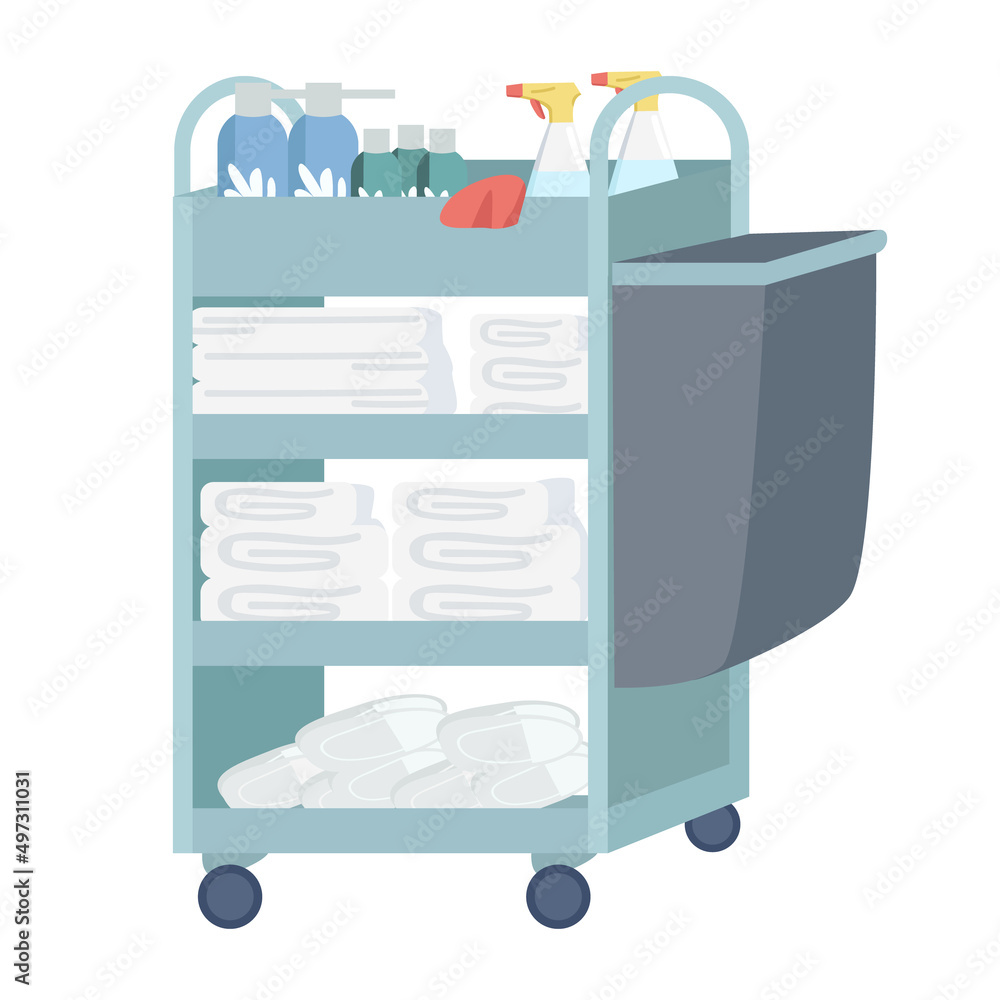 Housekeeping cart semi flat color vector object. Full sized item on ...