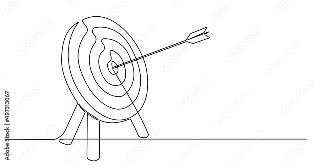 single line drawing of archery target with arrow in bullseye ... single line drawing of archery target with arrow in bullseye ...