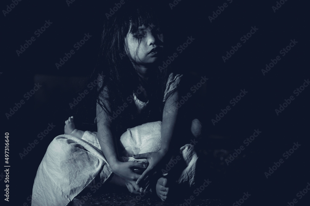 sad child ghost at night,Halloween Festival concept,Friday 13th,Horror ...