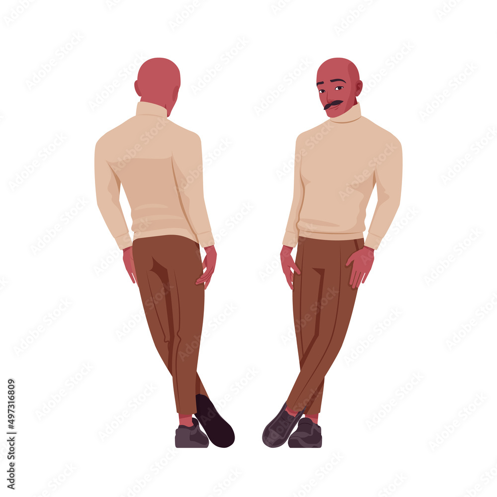 Handsome bold man, person of Latin America standing leaning. Sporty ...