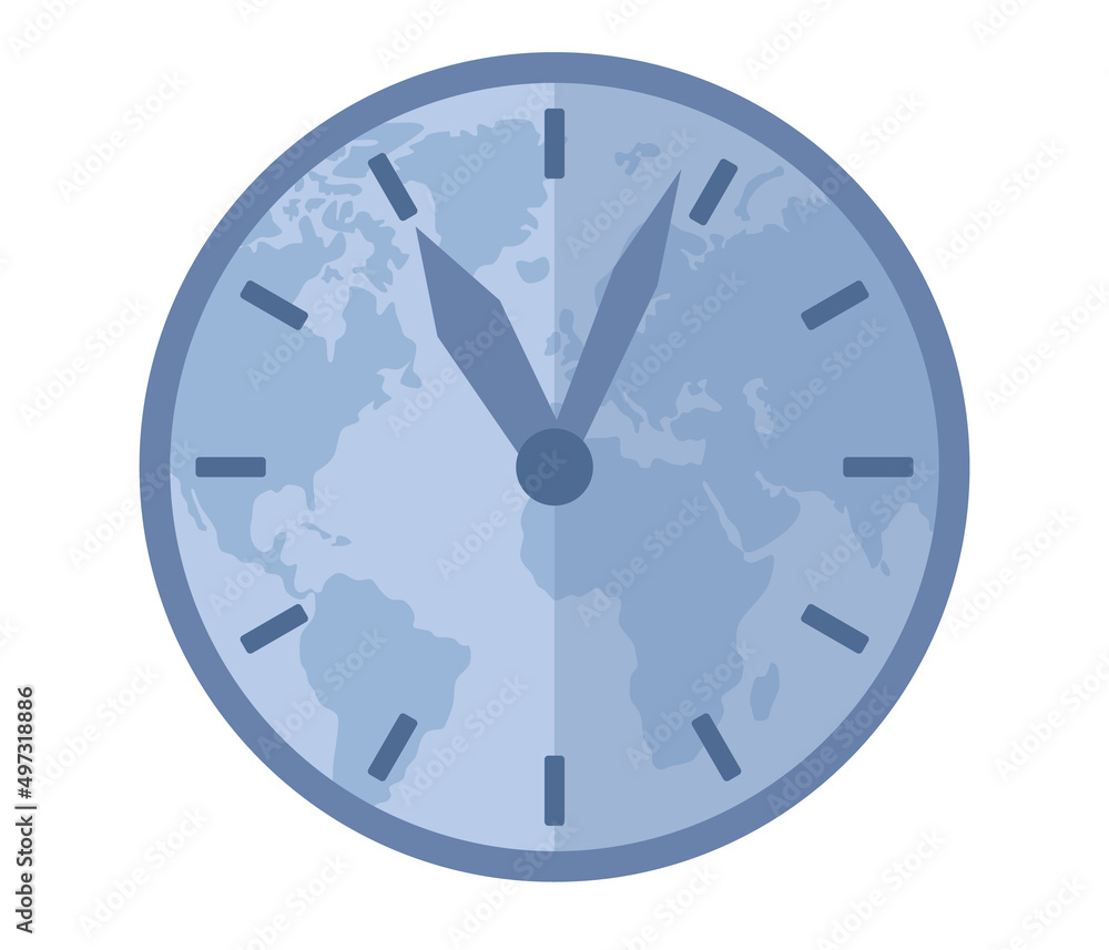 Time Zones Icon Clock With World Map Showing Local Timezone 