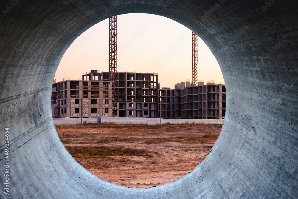 Monolithic frame construction of the building. Solid walls of concrete ...
