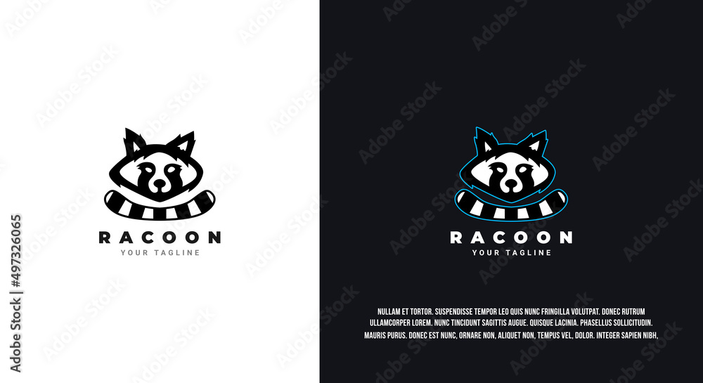 Vetor de Raccoon logo, cute animal cartoon illustration design. do ...
