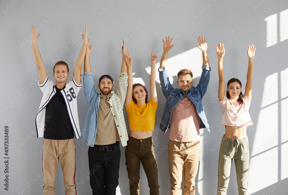 Team of cheerful, positive young people. Group of friends with happy ...