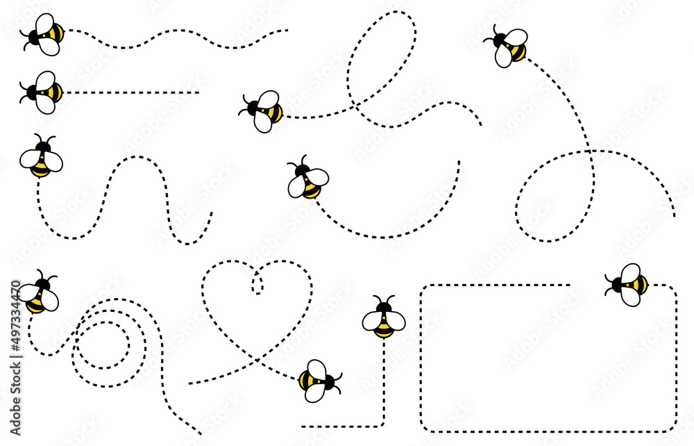 Flying Bee Path Clipart Set - Color Stock Vector | Adobe Stock