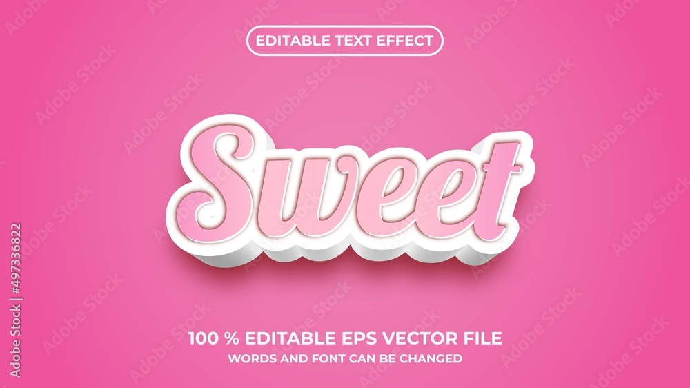 Sweet text effect pink text effect template design with 3d style Stock Vector | Adobe Stock