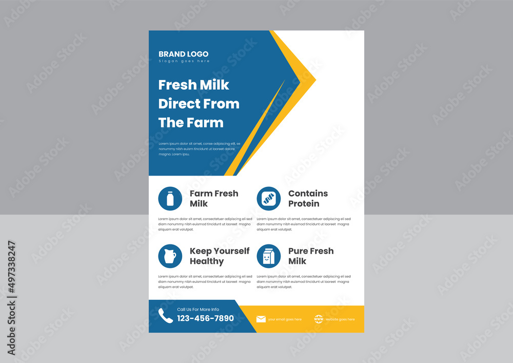 pure farm-fresh milk delivery flyer poster leaflet design template ...