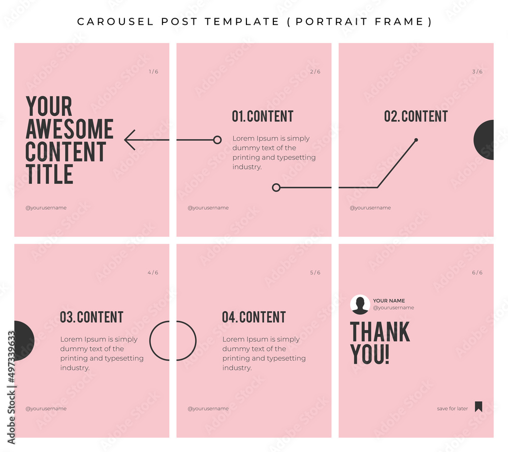 Carousel post template for social media. Microblog style, portrait ...