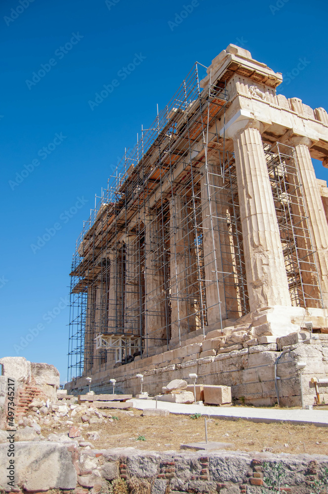 The ancient building of the Parthenon in the Acropolis under ...