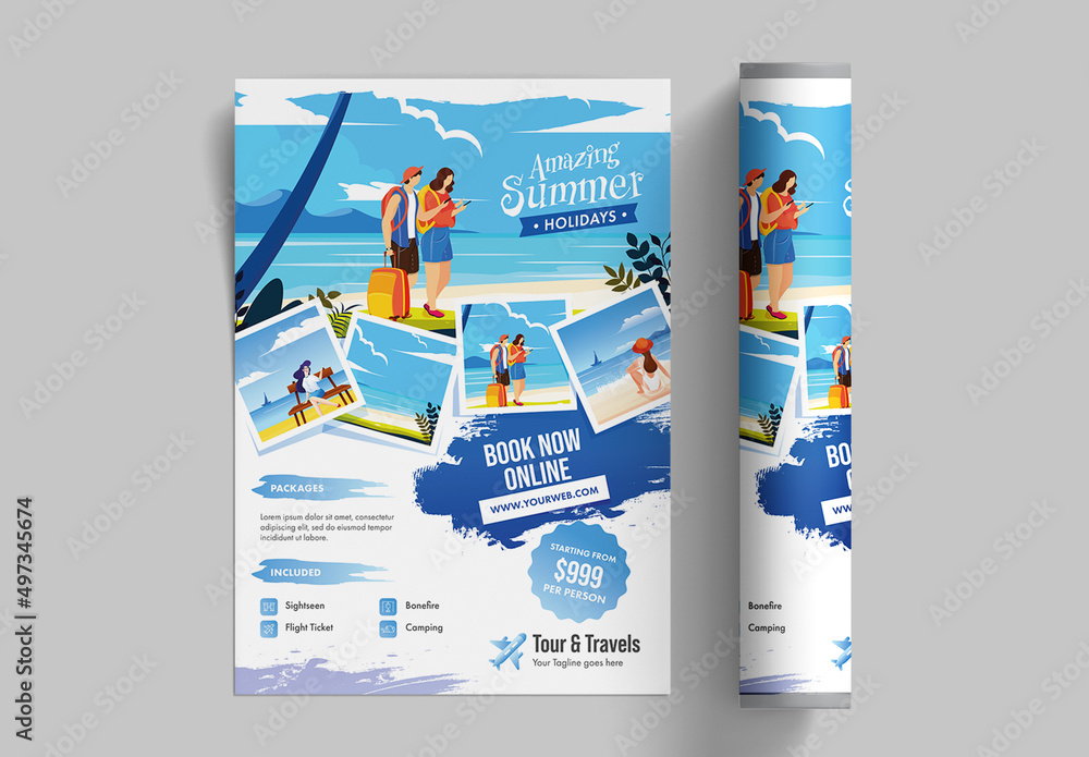Summer Holiday Travel Brochure Flyer Layout with Booking Details Stock ...