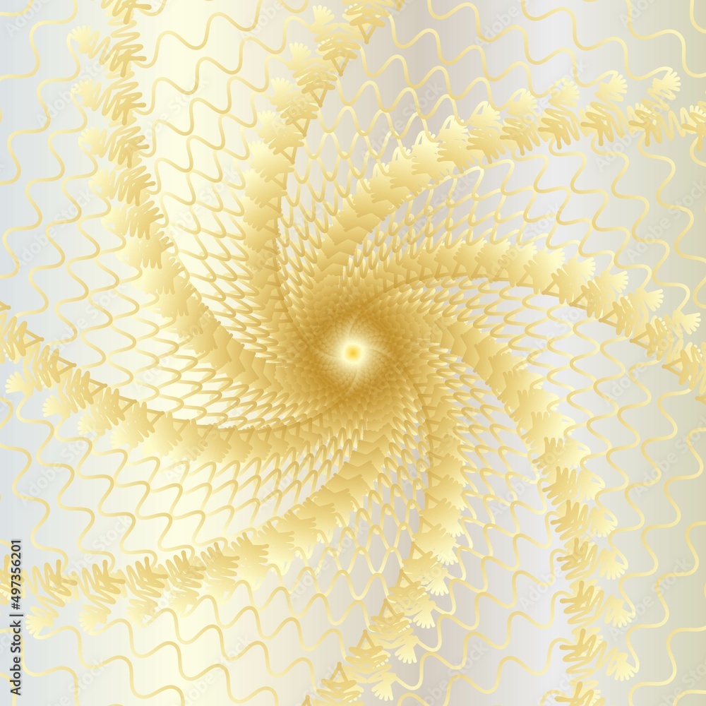 Twisted abstract wireframe tunnel. The gold wave spiral wavy lines on ...