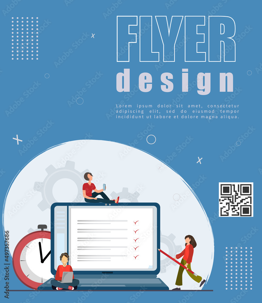 Flyer design with tiny people standing near laptop, to do list concept ...