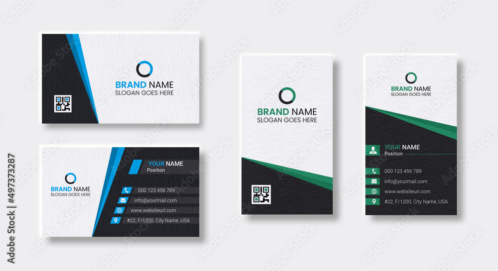 Double-sided creative business card design template. Horizontal and ...
