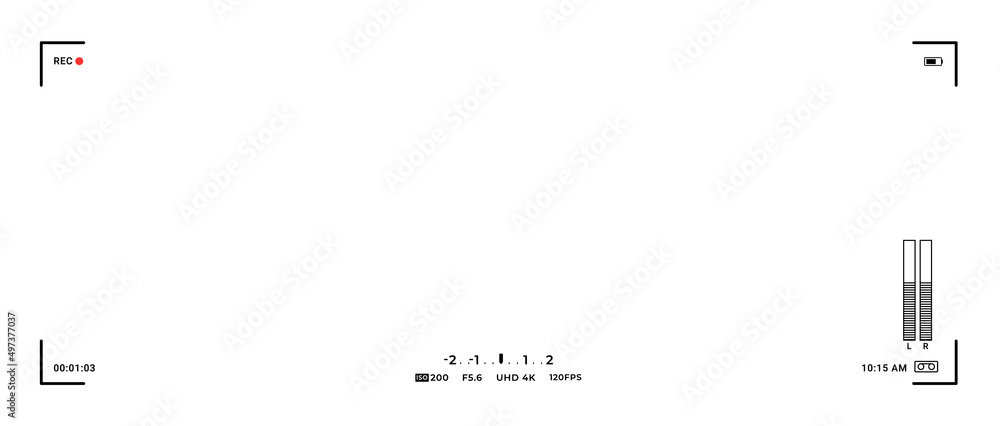 Video camera ultrawide frame with 47x20 ratio. Camcorder ui overlay ...