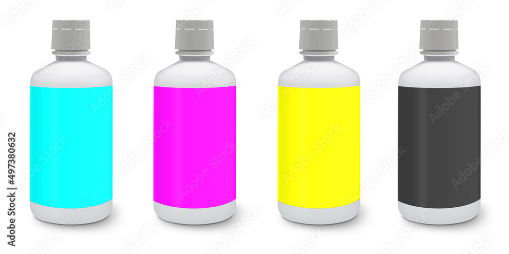 Four CMYK bottle blank template red, green and blue for presentation ...
