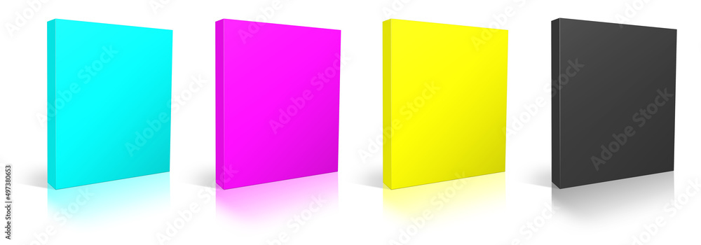 Four CMYK Software Boxes blank template red, green and blue for ...