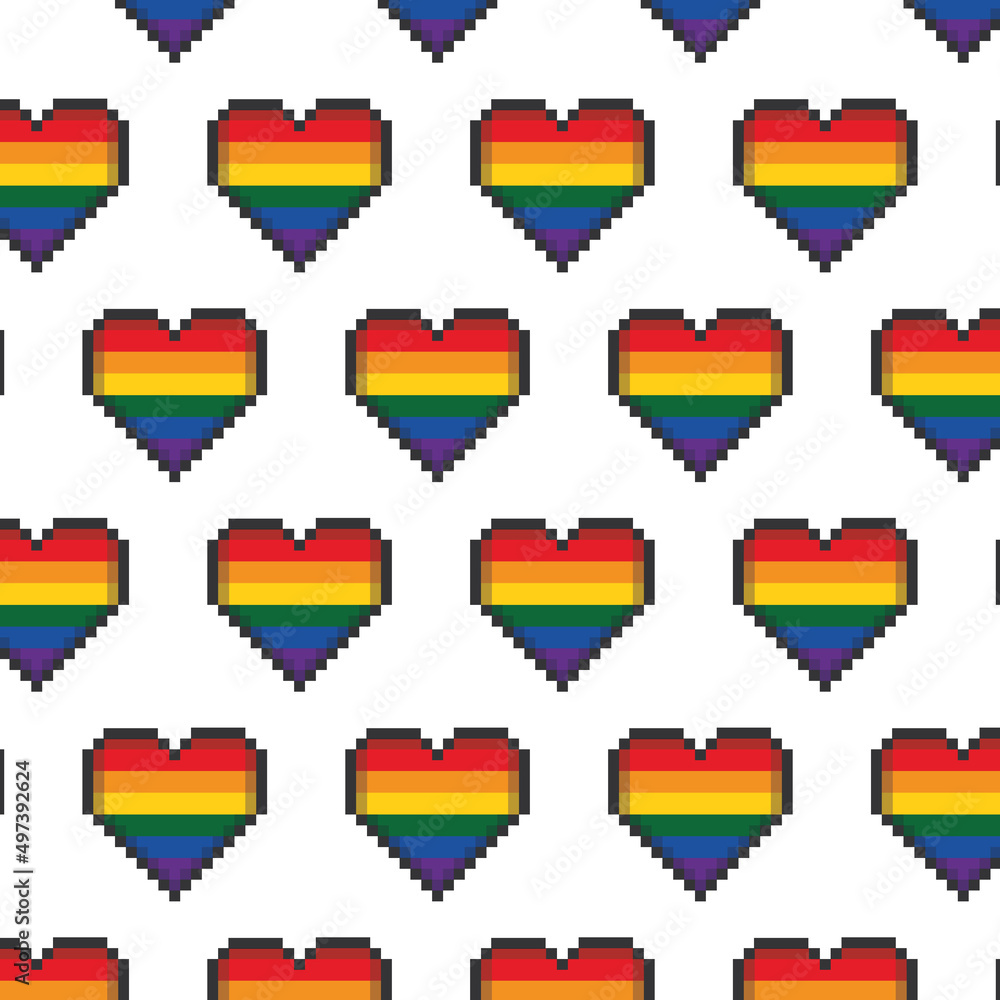 Vetor de Hearts pixel art icons pride flag LGBTQ+ concept illustration ...