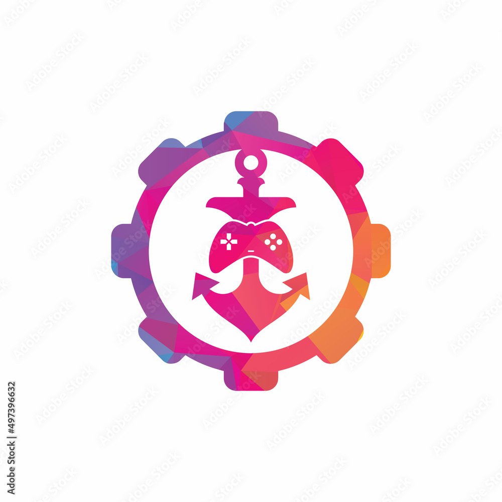 Game anchor gear shape concept logo template. Joystick and anchor logo ...
