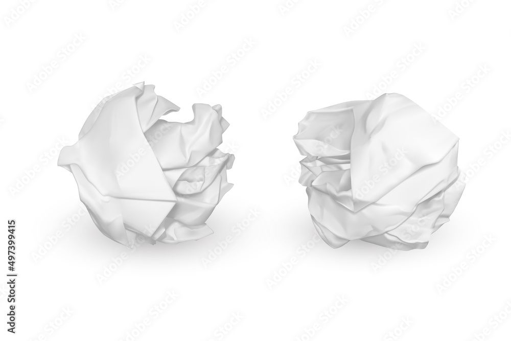 Crumpled paper balls. Garbage symbols crushed piece of papers ...
