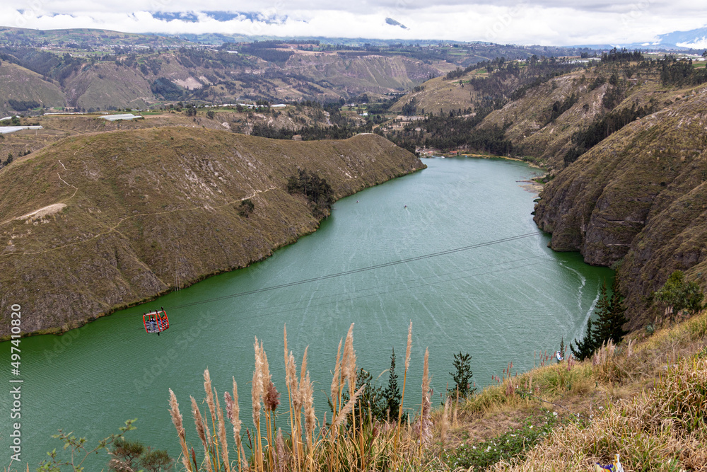 Aerial view of the lake Yambo which is located near the city of Salcedo ...
