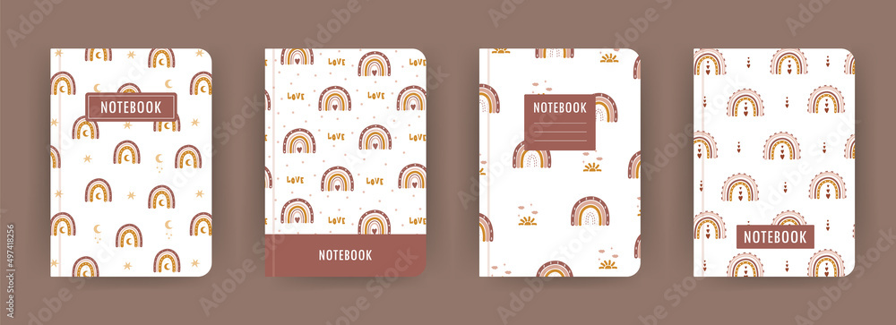 Cover page notebook collection. Templates with cute boho rainbows ...