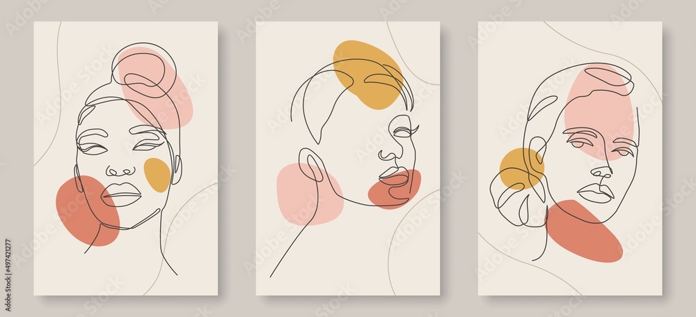 Woman Head Line Drawing Set. Female Faces Line Art Drawing. Minimalist ...