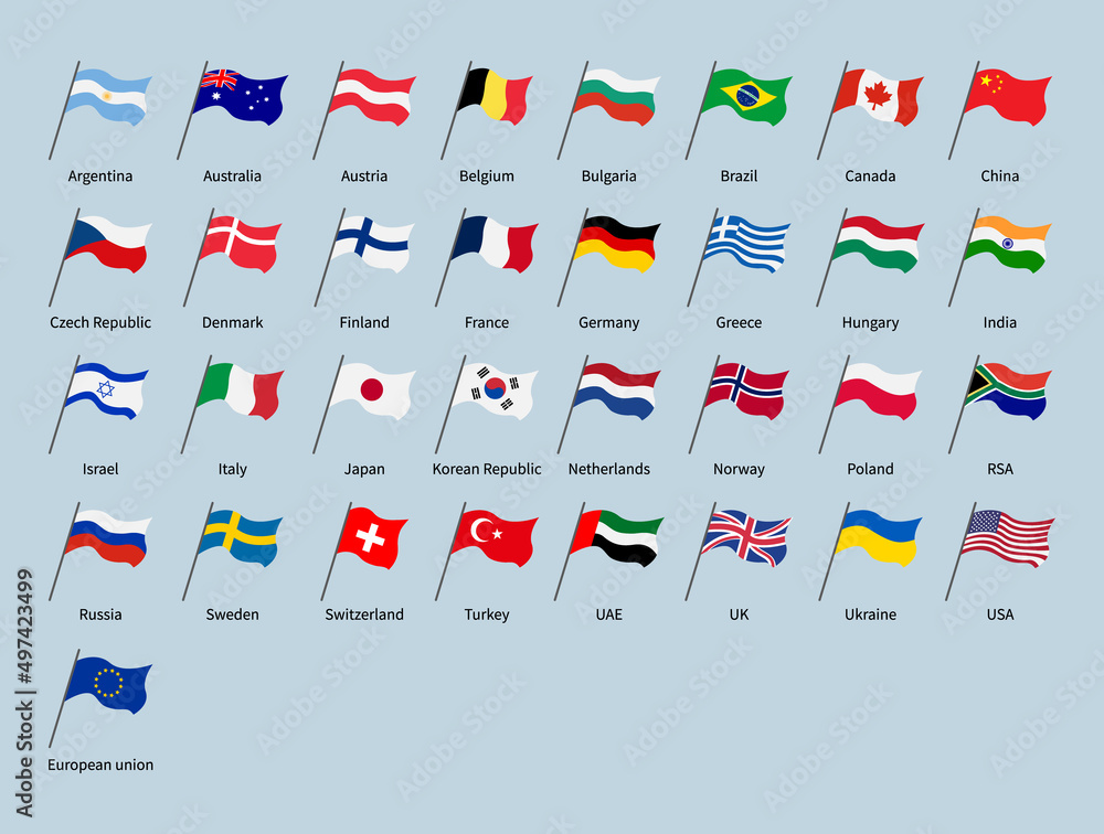Waving flags of countries set. World flags of some different states of ...