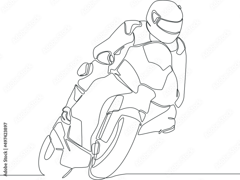 Continuous one line drawing Motorcyclist riding motorbike on road in ...