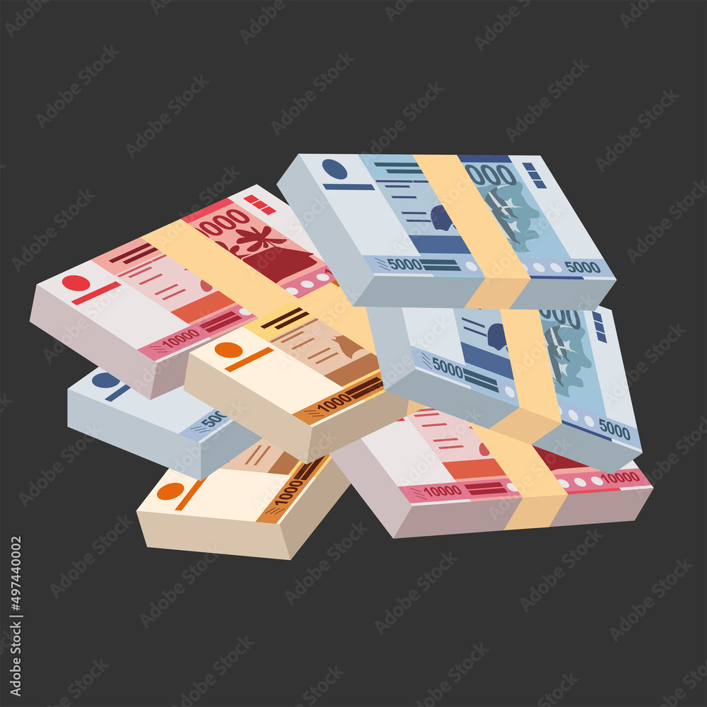 CFP Franc Vector Illustration. French overseas collectivities money set ...