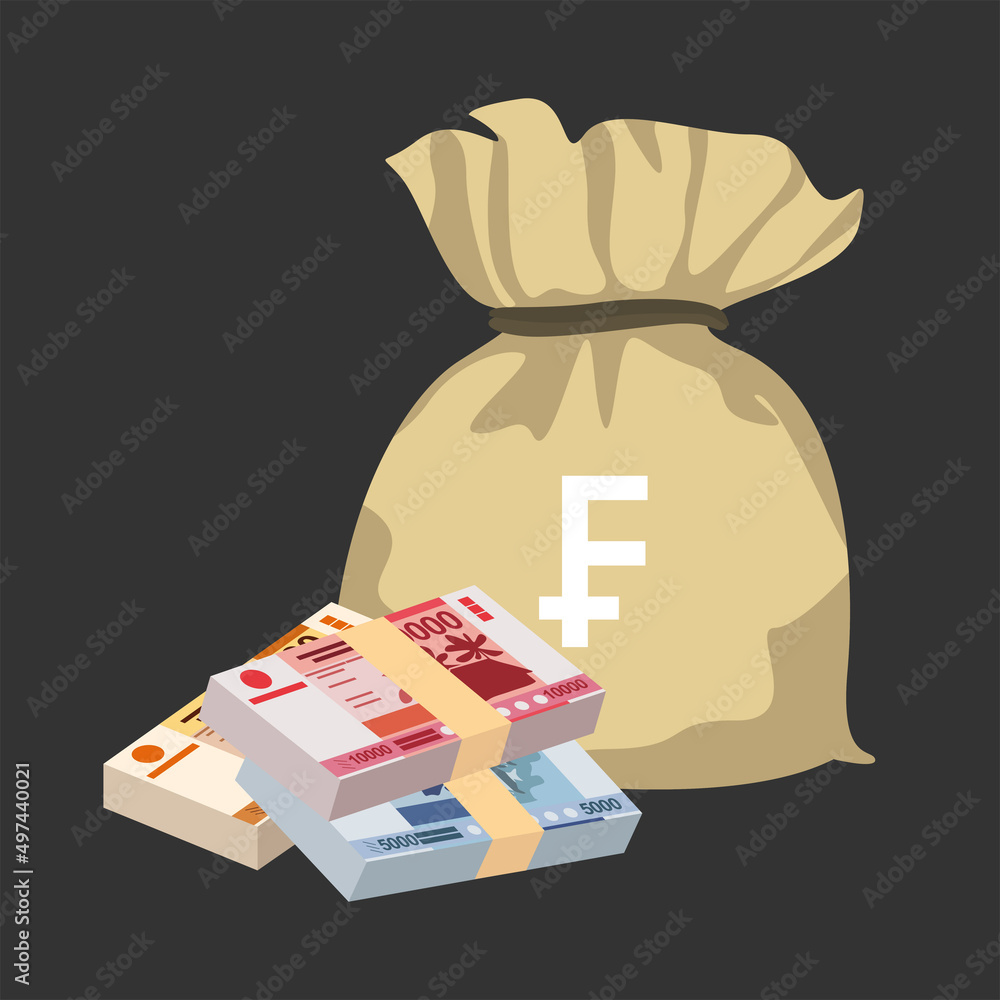 CFP Franc Vector Illustration. French overseas collectivities money set ...