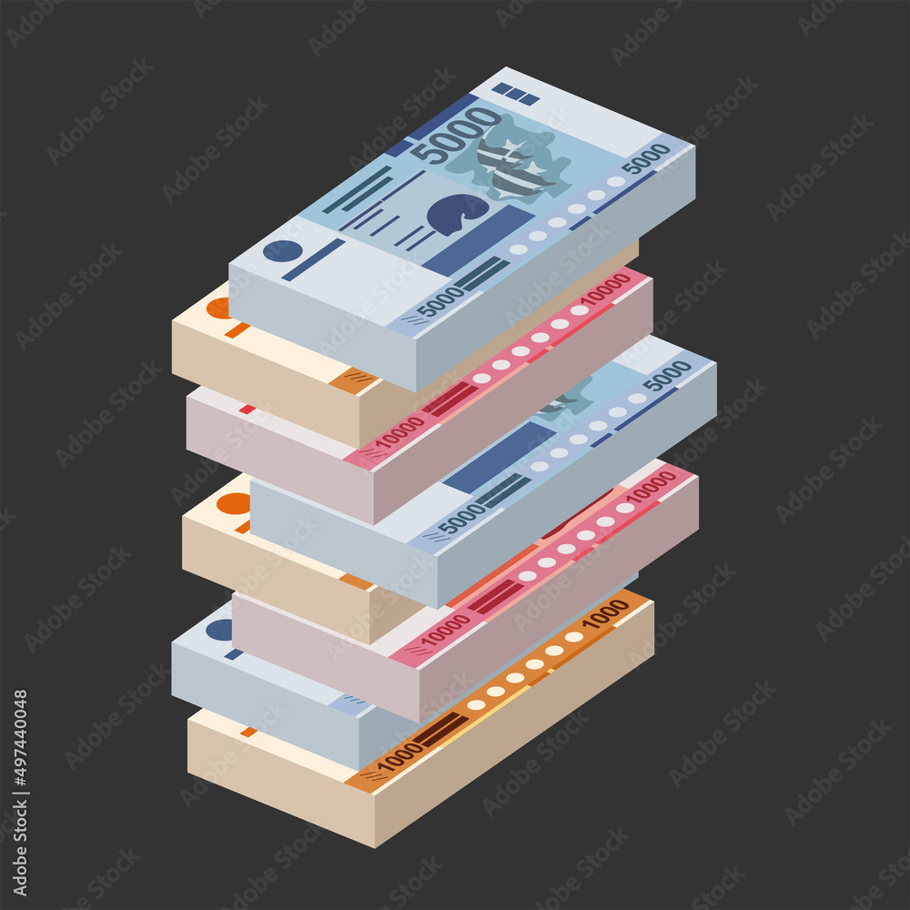 CFP Franc Vector Illustration. French overseas collectivities money set ...
