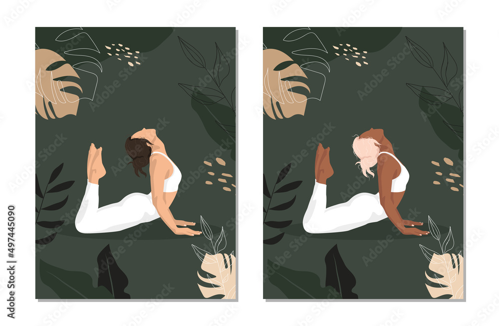 Vector illustration in faceless style. The girl (in two versions, dark ...