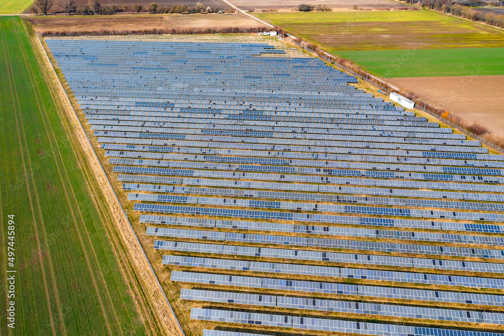 Modules of a large photovoltaic system on an agricultural area of a ...