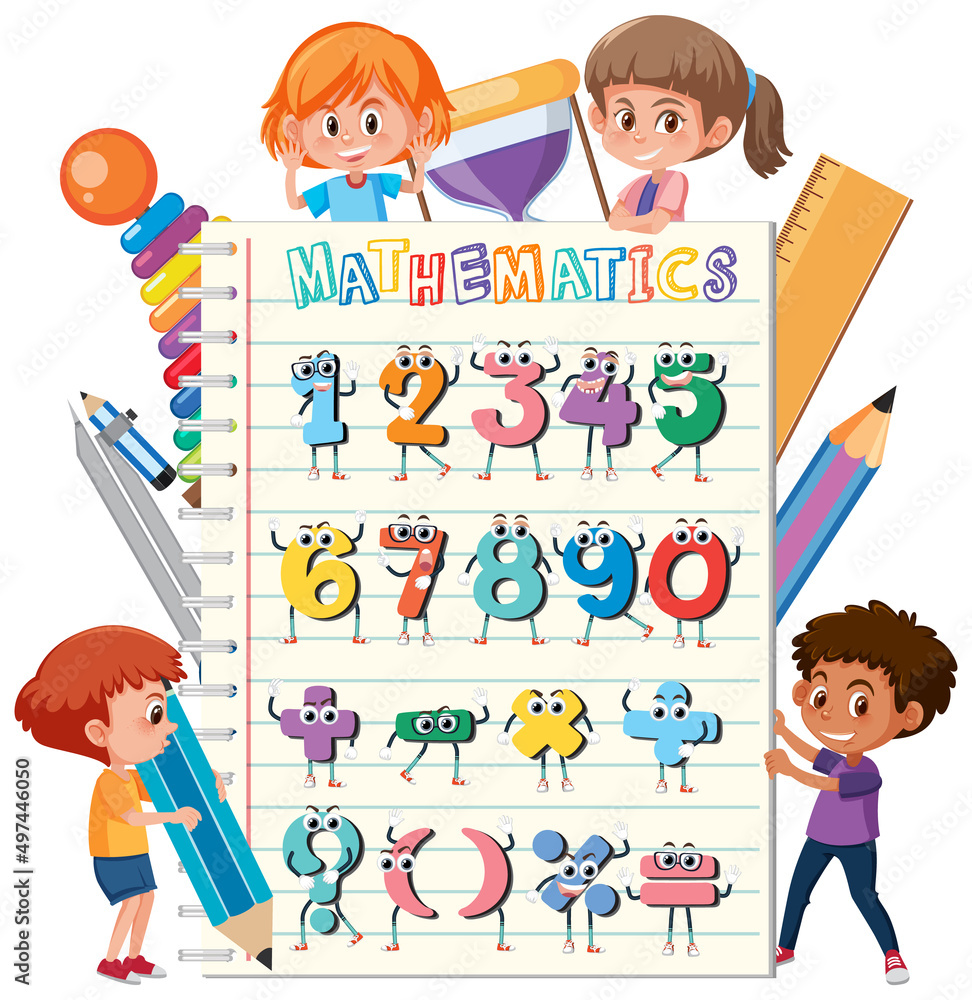 Counting number 0 to 9 and math symbols for kids Stock Vector | Adobe Stock