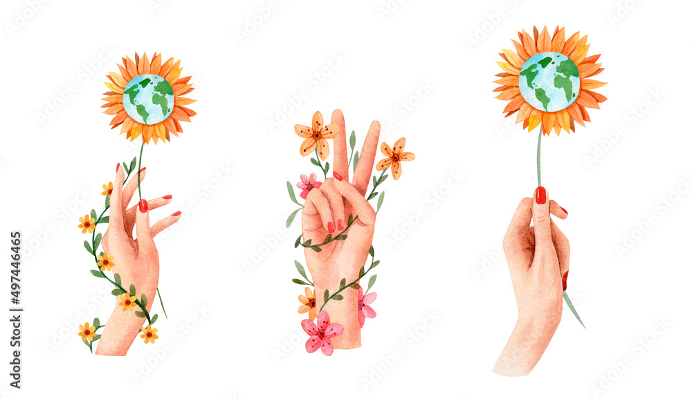 Watercolor peace sign. A person's hand with two fingers as a peace sign ...