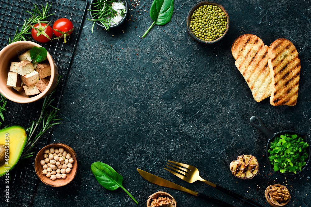 Food Background. Cooking. On the old background. Free copy space. Top ...