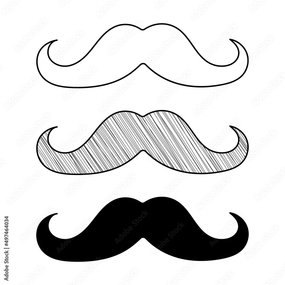 Set of hand drawn vector English Mustache in a doodle cartoon style ...