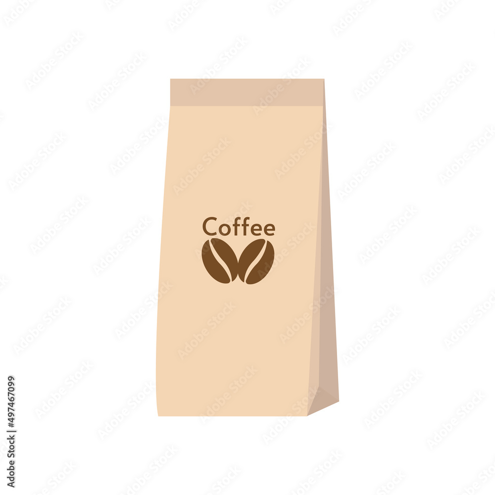 Paper package with coffee beans isolated on white background. Coffee ...