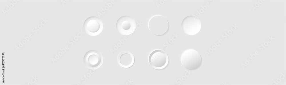 Minimalism style white circle buttons or icons. Neumorphism style ...