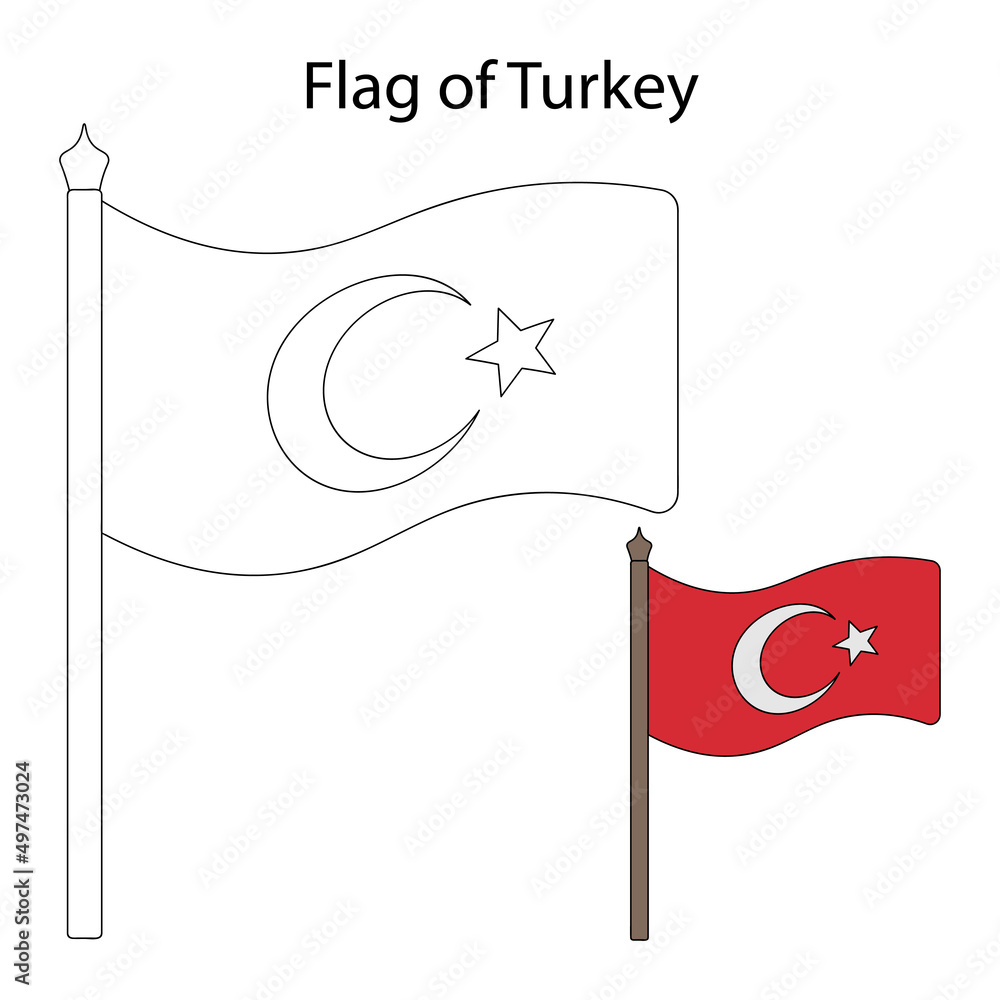 Turkish flag. Color the flag according to the given example. Vector ...