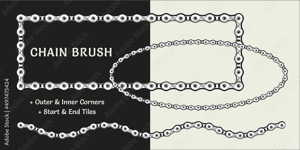 Bike chain pattern brush with corners, end and start tiles. For vintage ...