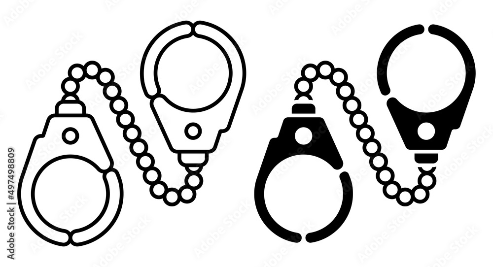 Linear icon, metal handcuffs to neutralize criminals. Outfit and ...