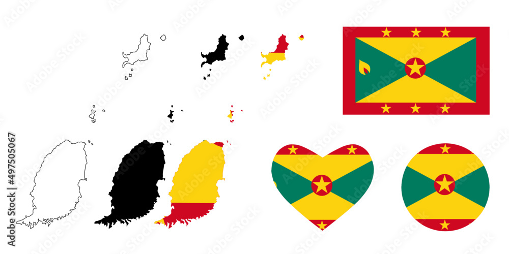grenada map flag icon set isolated on white background Stock Vector ...