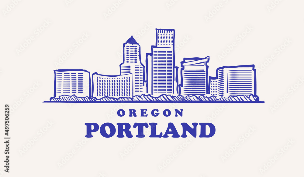 Portland sketch skyline. Portland hand drawn vector illustration ...