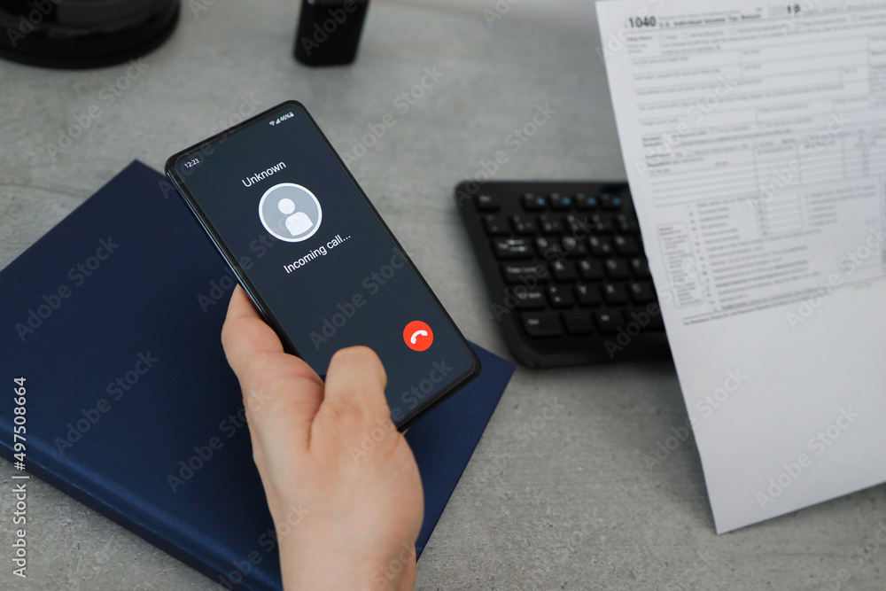 Phone call from unknown number. Scam, fraud or phishing with smartphone ...