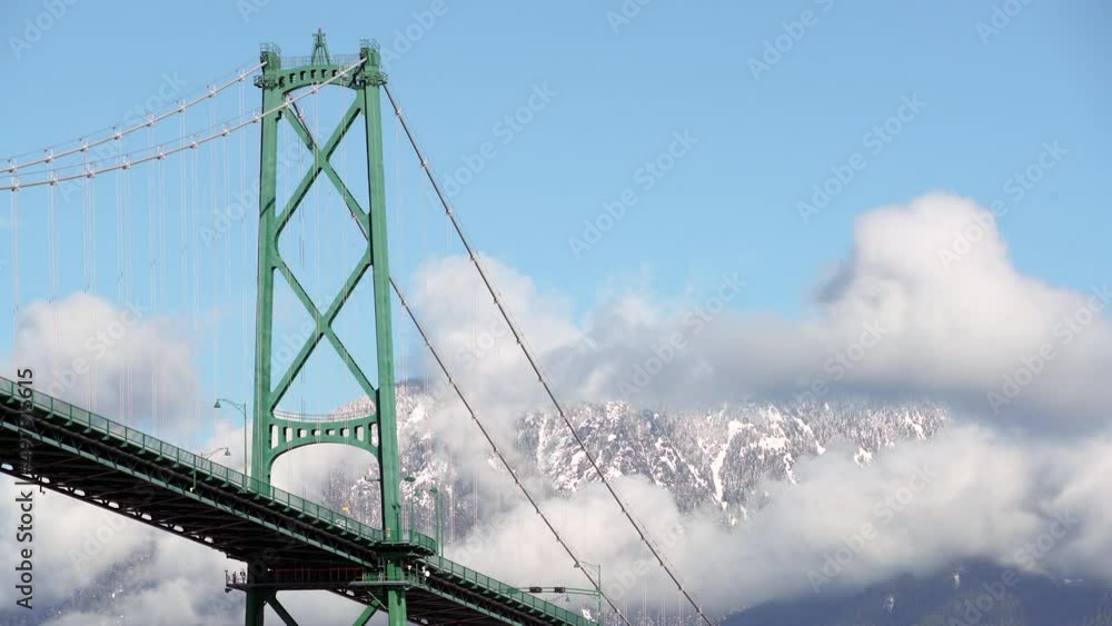 Lions Gate Bridge Coast Mountains 4K UHD. One of the towers of the Lion ...