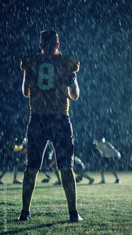 Vertical Screen. American Football Field Teams Compete: Athlete Warrior ...